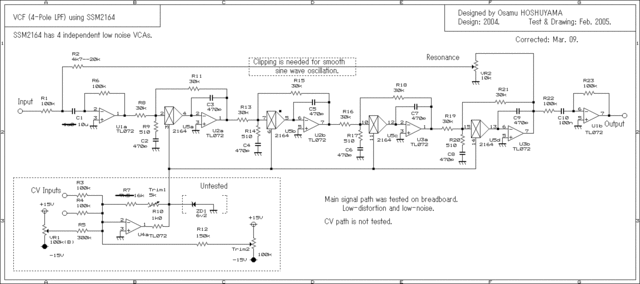 4-Pole VCF Using SSM2164: アナログ電子楽器の回路を読む2