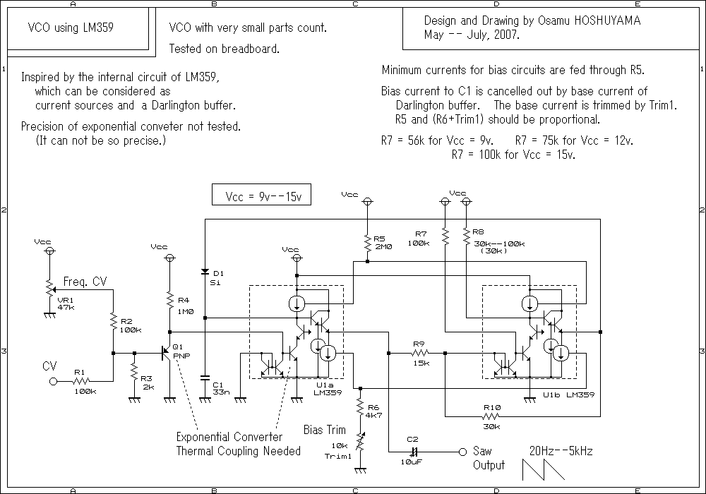 VCO Using LM359 Norton Amp.: アナログ電子楽器の回路を読む2