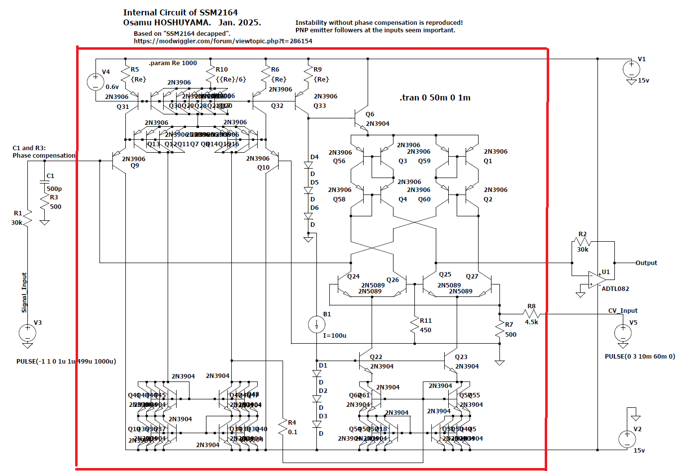 VCA IC SSM2164 Internal Circuit.: アナログ電子楽器の回路を読む2